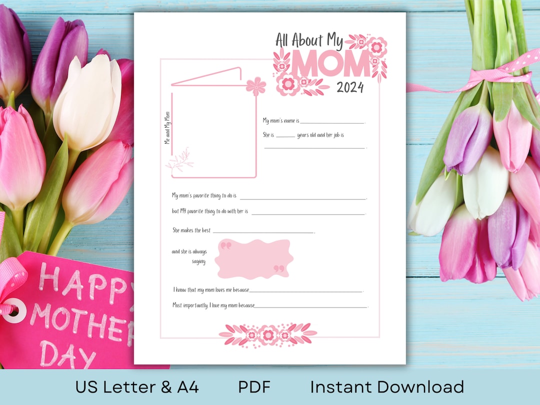 Mother's Day Questionnaire Template | All About My Mom | A4 & US Letter ...