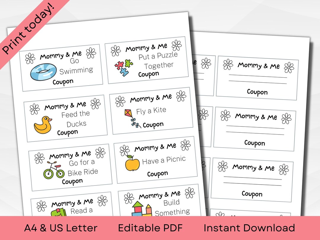 EDITABLE Mothers Day Coupon Book From Kids Coupon Template A4 and US ...