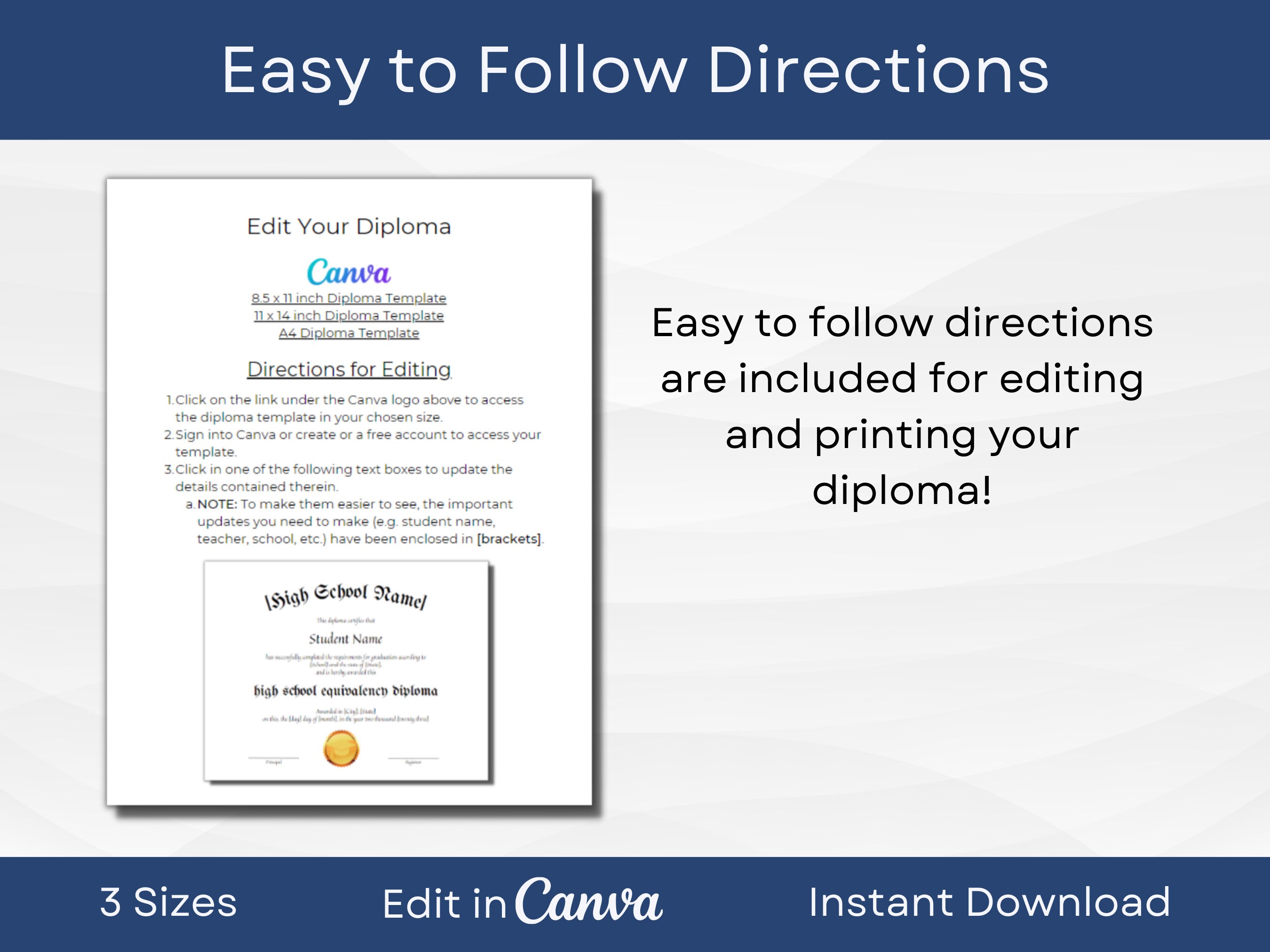 EDITABLE High School Diploma Template | Printable Home School Diploma ...