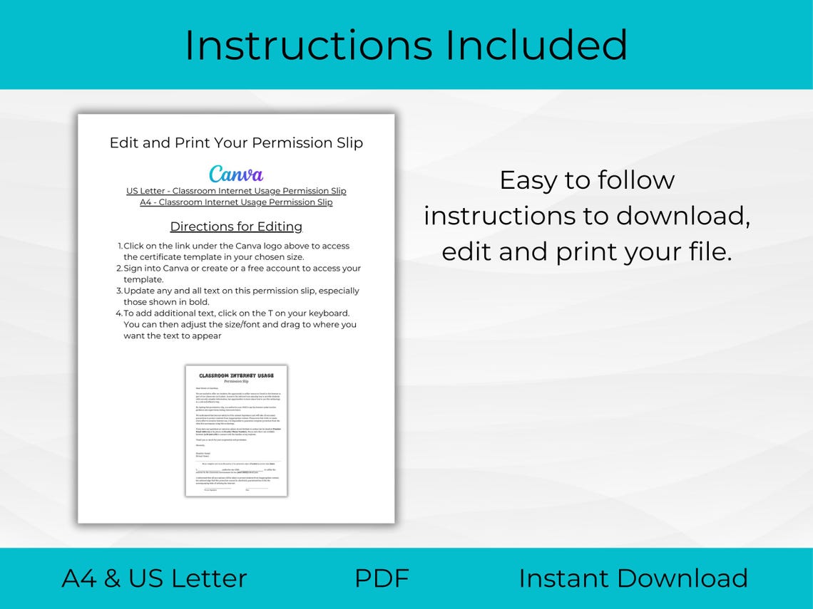 Editable Internet Permission Slip Template for Back to School | A4 & US ...