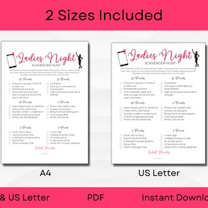 Printable Ladies Night Scavenger Hunt for Girls Night Out | A4 & US ...