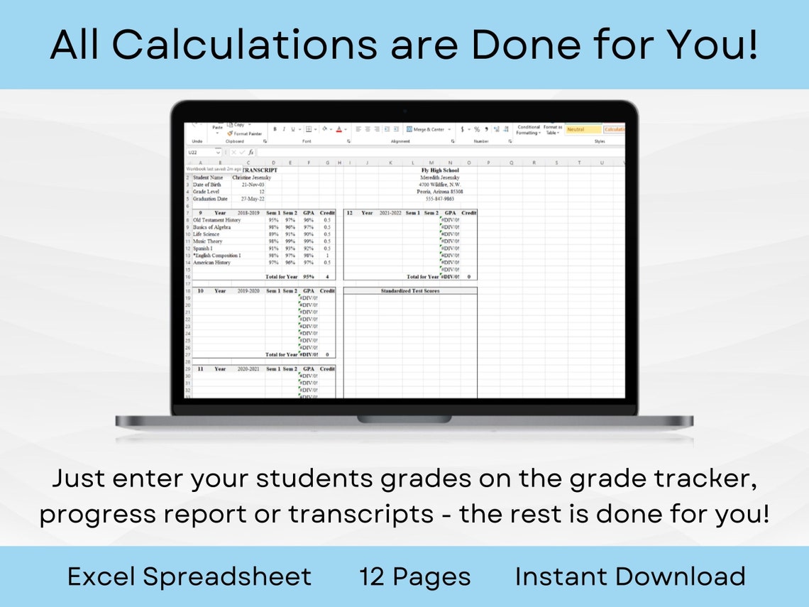 Homeschool Gradebook Progress Reports and Transcript Template - Etsy