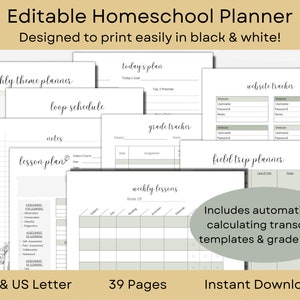 Editable Homeschool Planner Bundle W/ Gradebook and Transcript - Etsy
