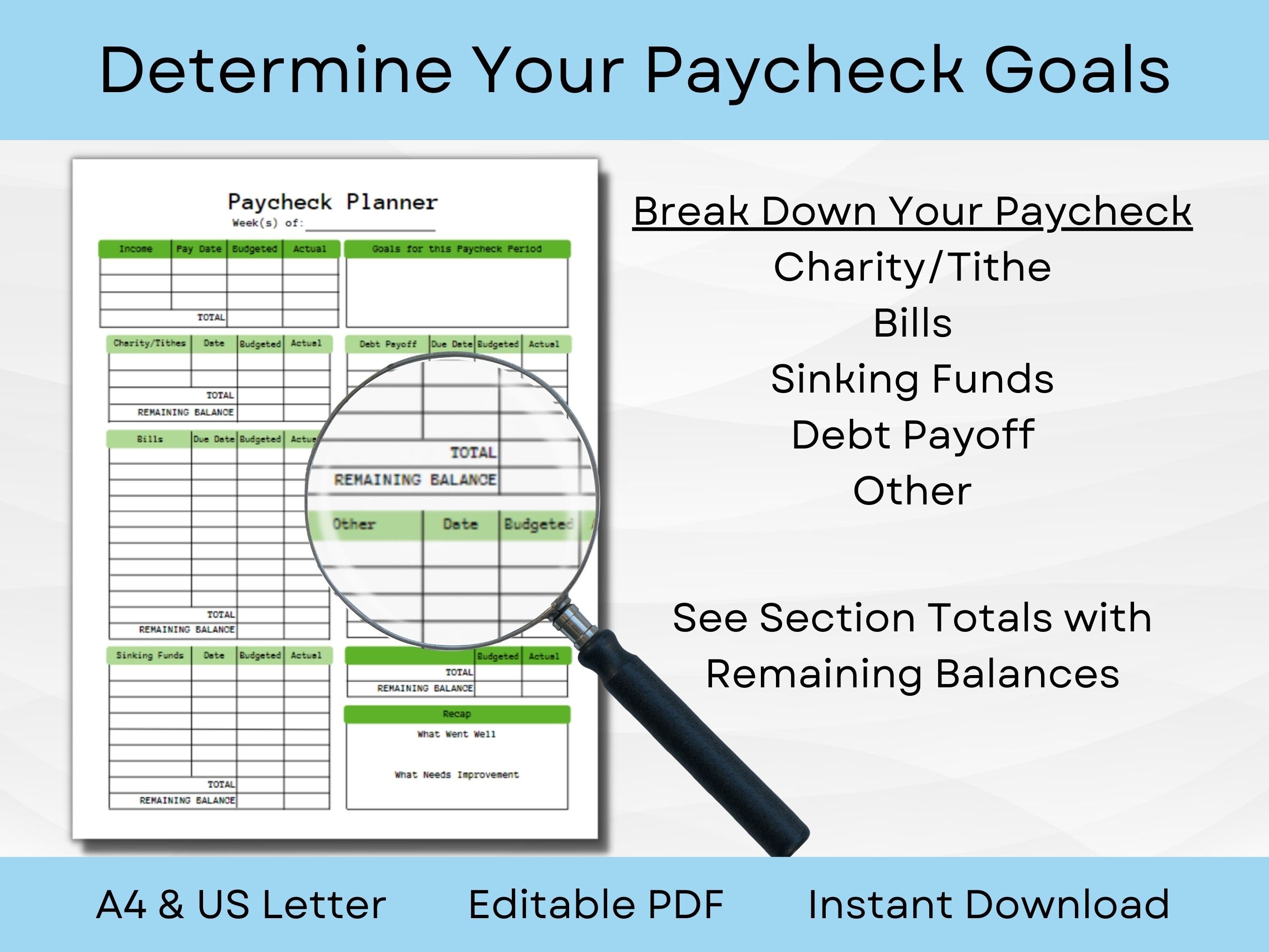 Printable Paycheck Budget With SMART Goal Worksheet Bundle | Editable ...