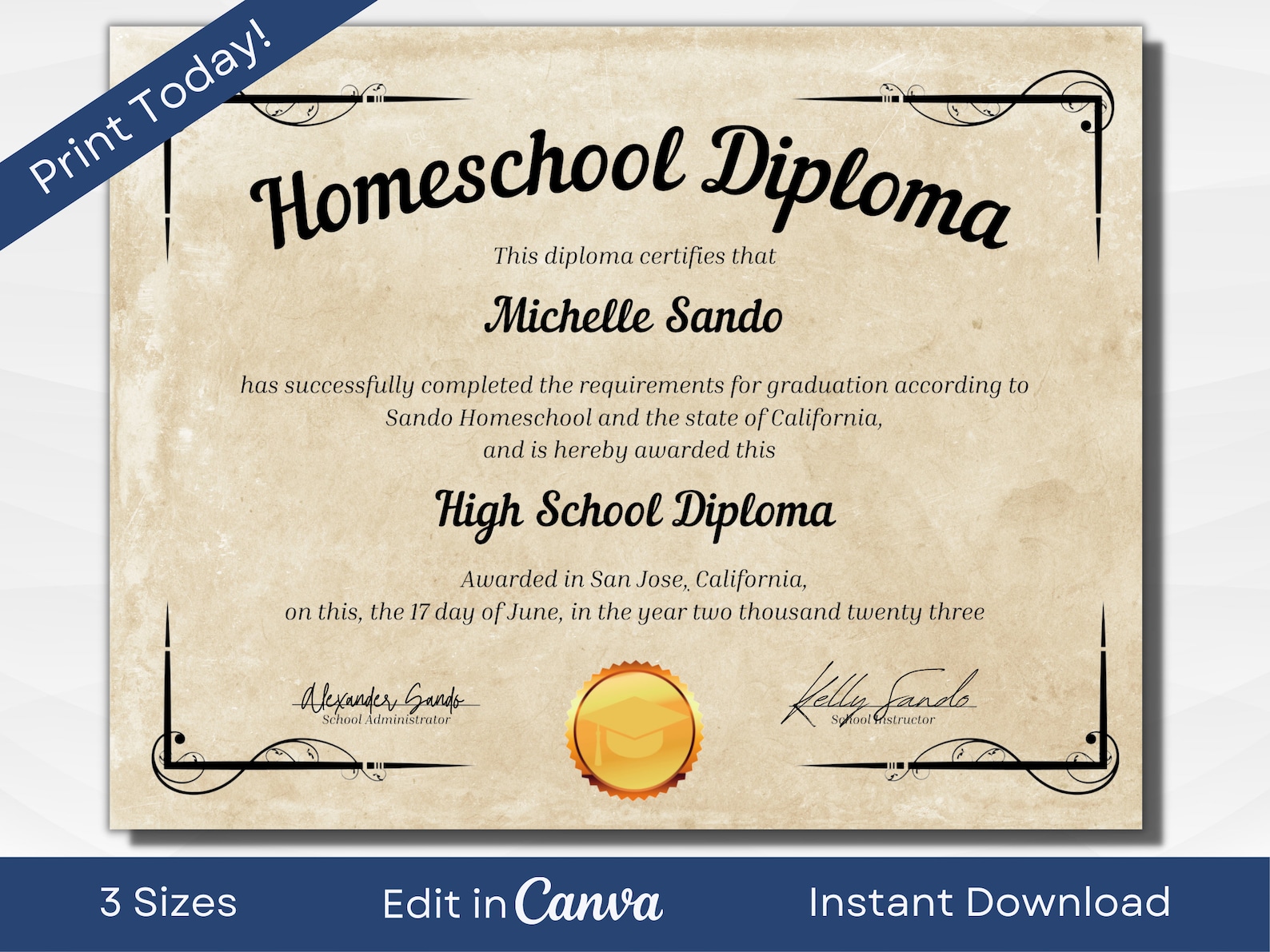 Printable Homeschool Diploma Template | Editable High School Diploma ...