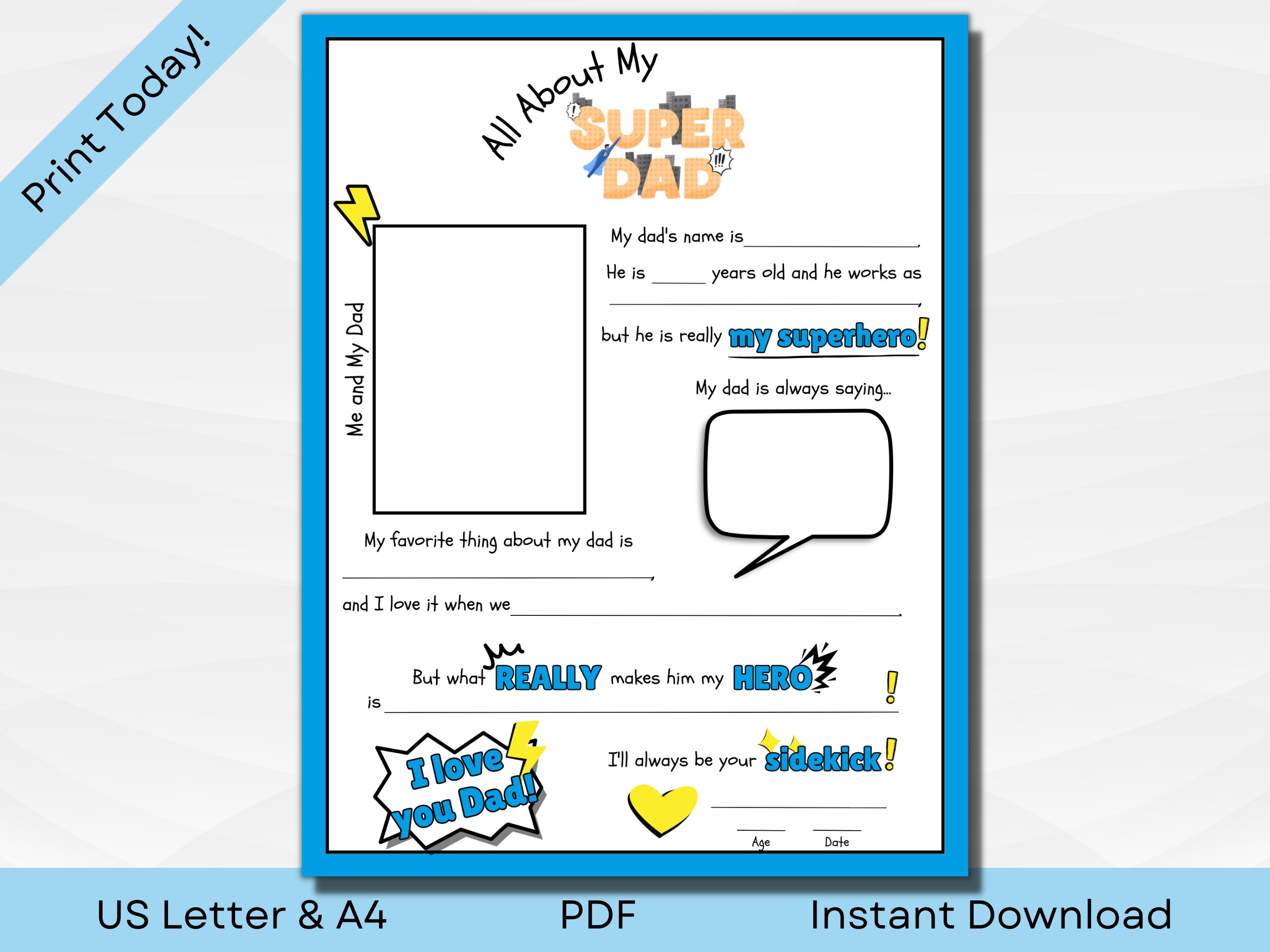 All About My Dad Comic Book Theme Superhero Dad for Fathers - Etsy