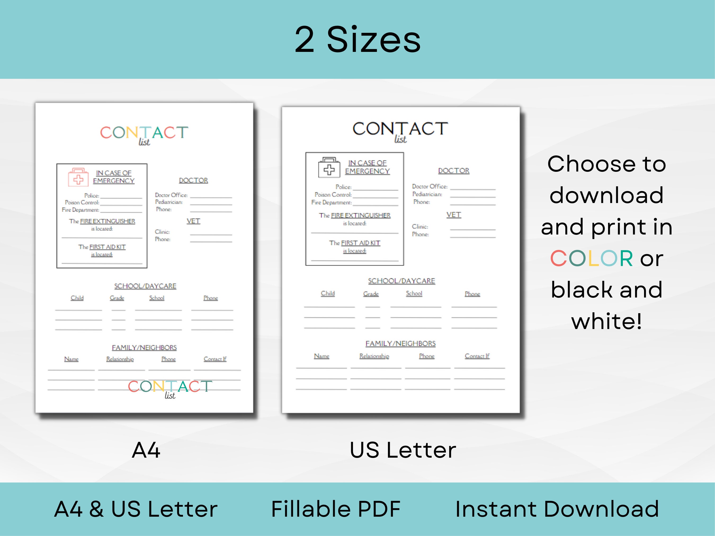 EDITABLE Emergency Contact List for Babysitter Just in Case | Nanny ...