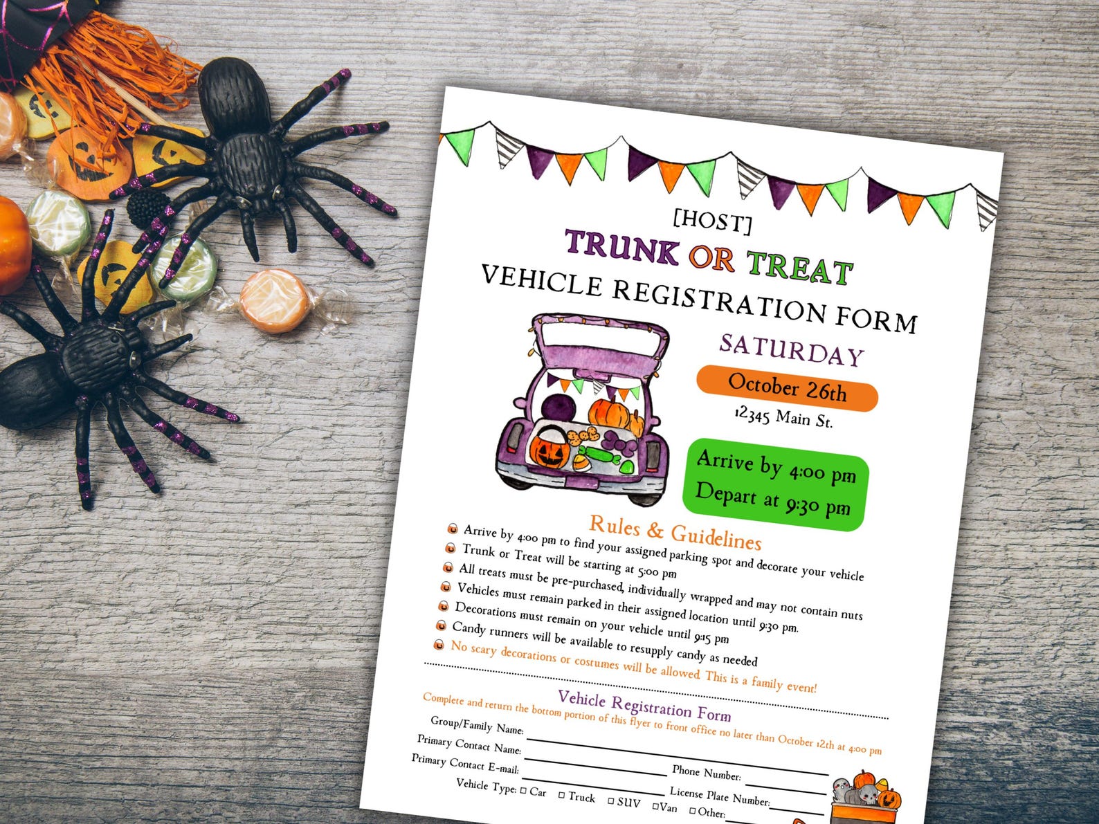 Trunk or Treat Car Registration Form for Fall Festival | Volunteer Sign ...