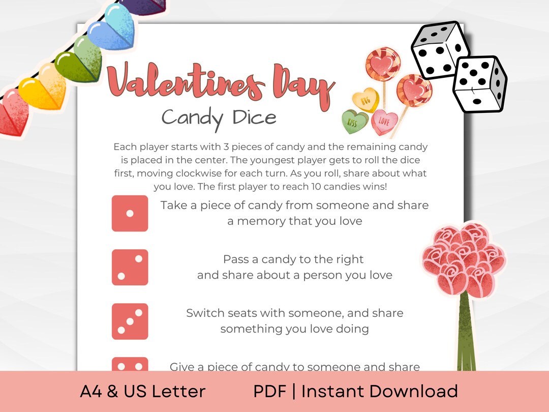 Valentines Day Candy Dice Game for Kids and Adults | Classroom ...