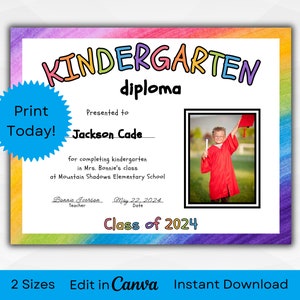 EDITABLE Kindergarten Diploma Template | Custom Kindergarten Graduation ...