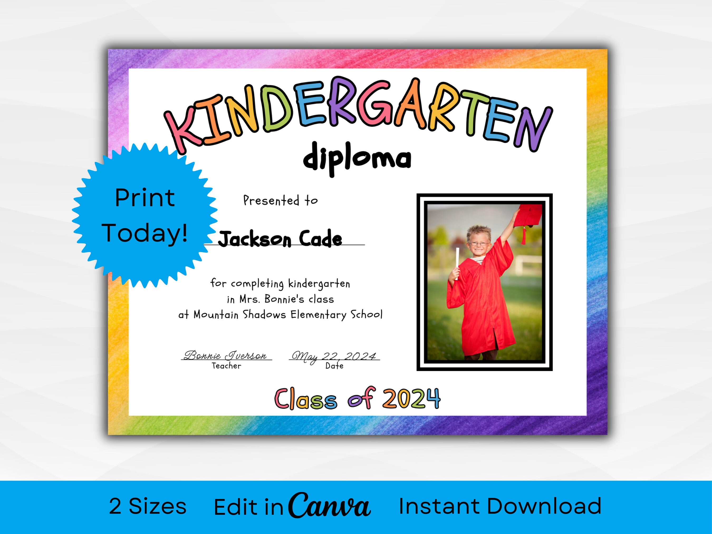EDITABLE Kindergarten Diploma Template | Custom Kindergarten Graduation ...