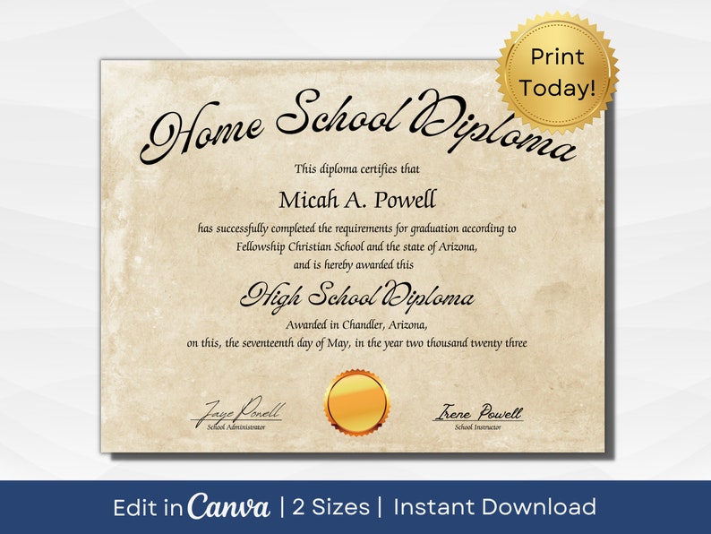 Printable Homeschool Diploma Template Editable High School Diploma 8 ...