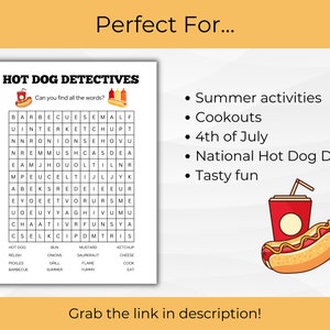 Summer Food Word Search | Printable Kids Word Find for Hot Dog Day| US ...