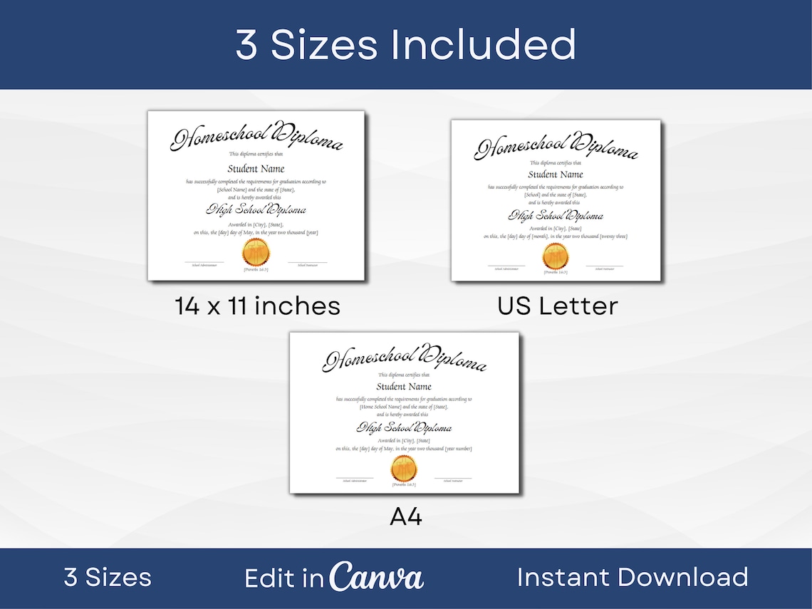 Printable Homeschool Diploma Template With Bible Reference | Editable ...