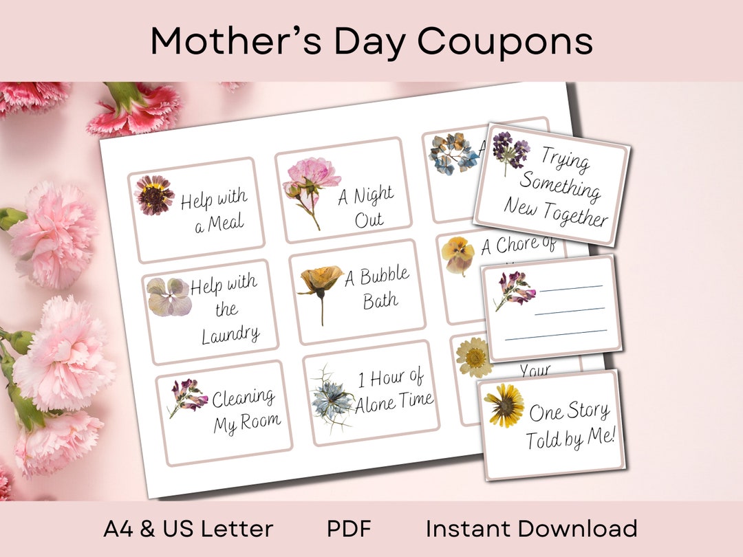 EDITABLE Floral Coupon Book Template for Mothers Day, Valentines Day ...
