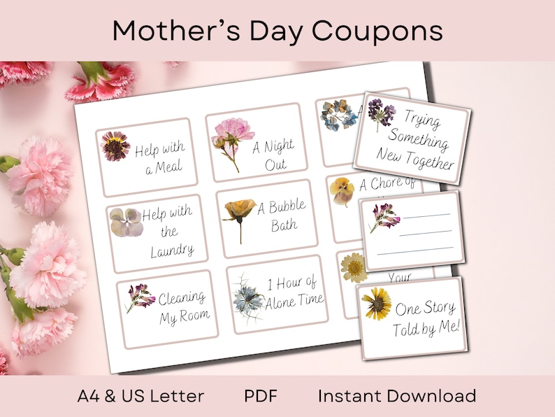 EDITABLE Floral Coupon Book Template for Mothers Day, Valentines Day ...