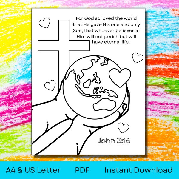 John 3:16 Coloring - Etsy
