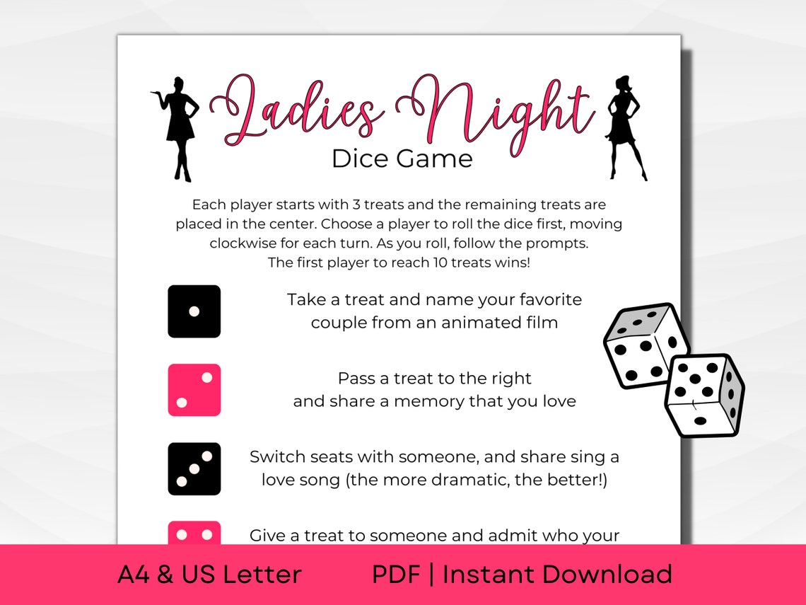 Printable Ladies Night Candy Dice Game A Sweet Twist on Pass the Gift ...