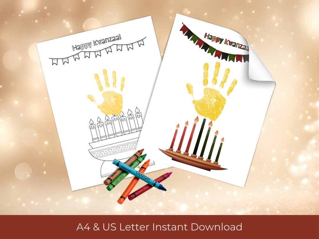 Kwanzaa Handprint Art for Preschoolers | Kinara Craft and Coloring Page ...