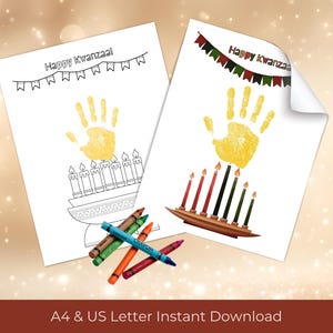 Kwanzaa Handprint Art for Preschoolers | Kinara Craft and Coloring Page ...