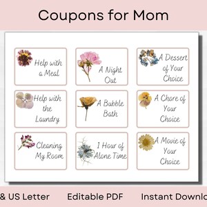 EDITABLE Floral Coupon Book Template for Mothers Day, Valentines Day ...