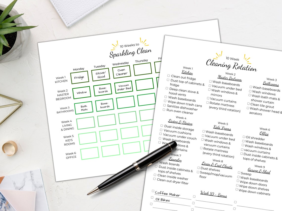 EDITABLE Cleaning Schedule With Checklist by Zone Essential Deep ...