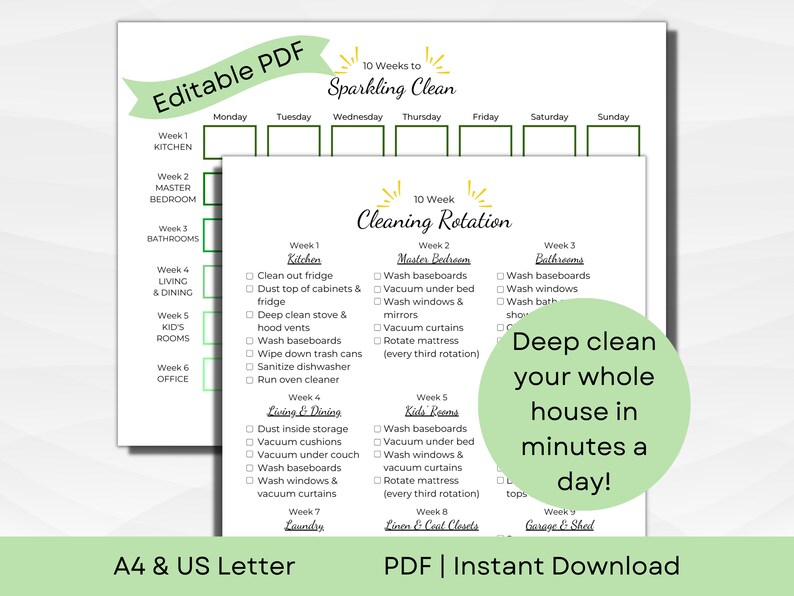 EDITABLE Cleaning Schedule With Checklist by Zone Weekly Deep Cleaning ...