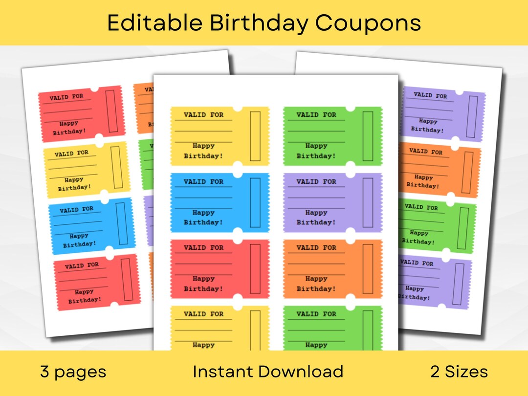 Editable Coupon Book Ticket Template Birthday Coupons for Anyone A4 and ...
