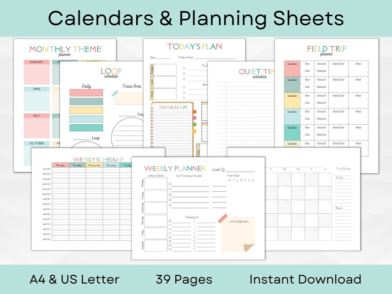 Editable Homeschool Planner With Transcript Templates | Colorful School ...