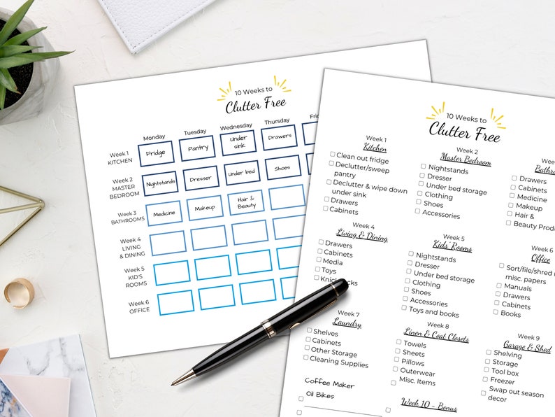 EDITABLE Declutter Checklist W/schedule Template Essentials Weekly ...