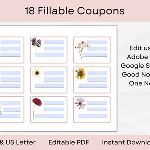 EDITABLE Floral Coupon Book Template for Mothers Day, Valentines Day ...