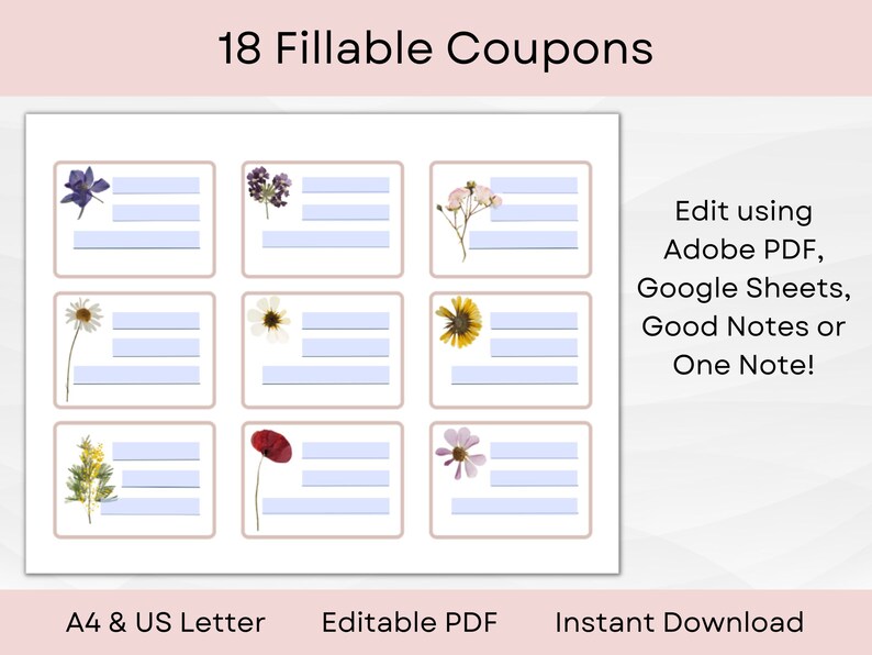 EDITABLE Floral Coupon Book Template for Mothers Day, Valentines Day ...