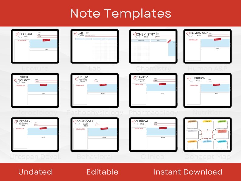 Nursing School Digital Academic Planner for Onenote | Undated, Monday ...