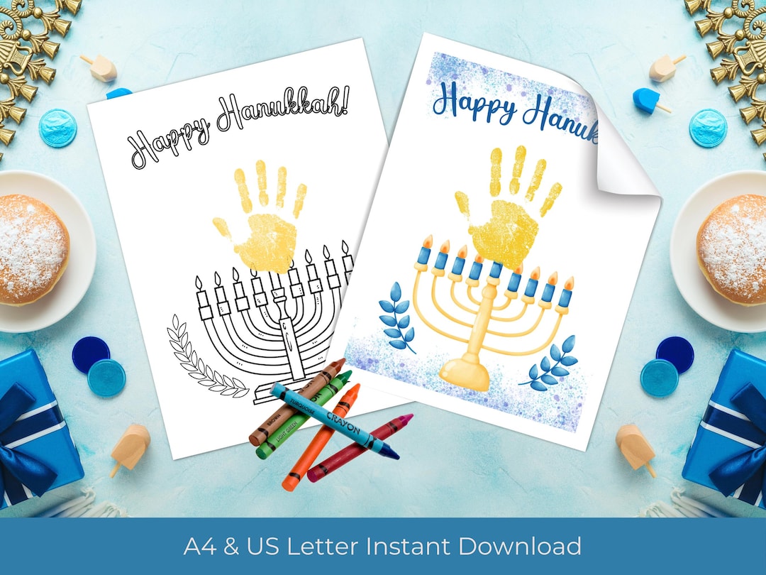 Hanukkah Handprint Craft | Chanukah Keepsake Art | Menorah Coloring ...