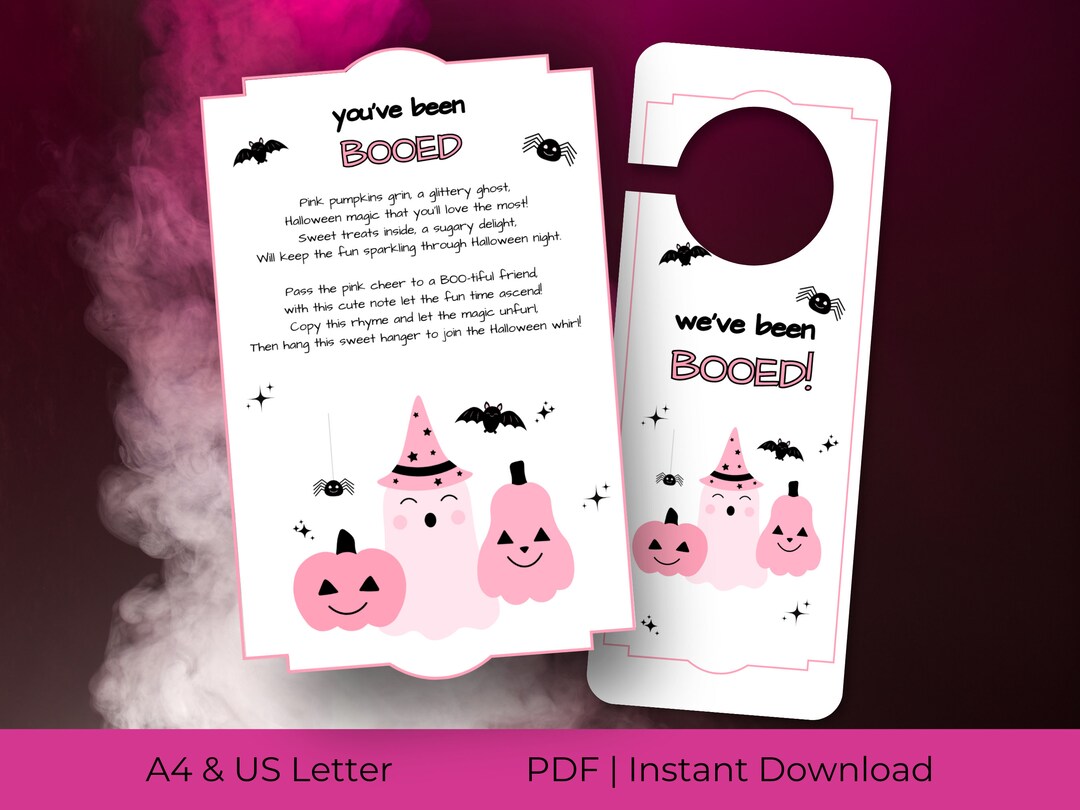 Printable "you've Been Booed" Poem With Doorhanger | Pink Halloween Boo ...