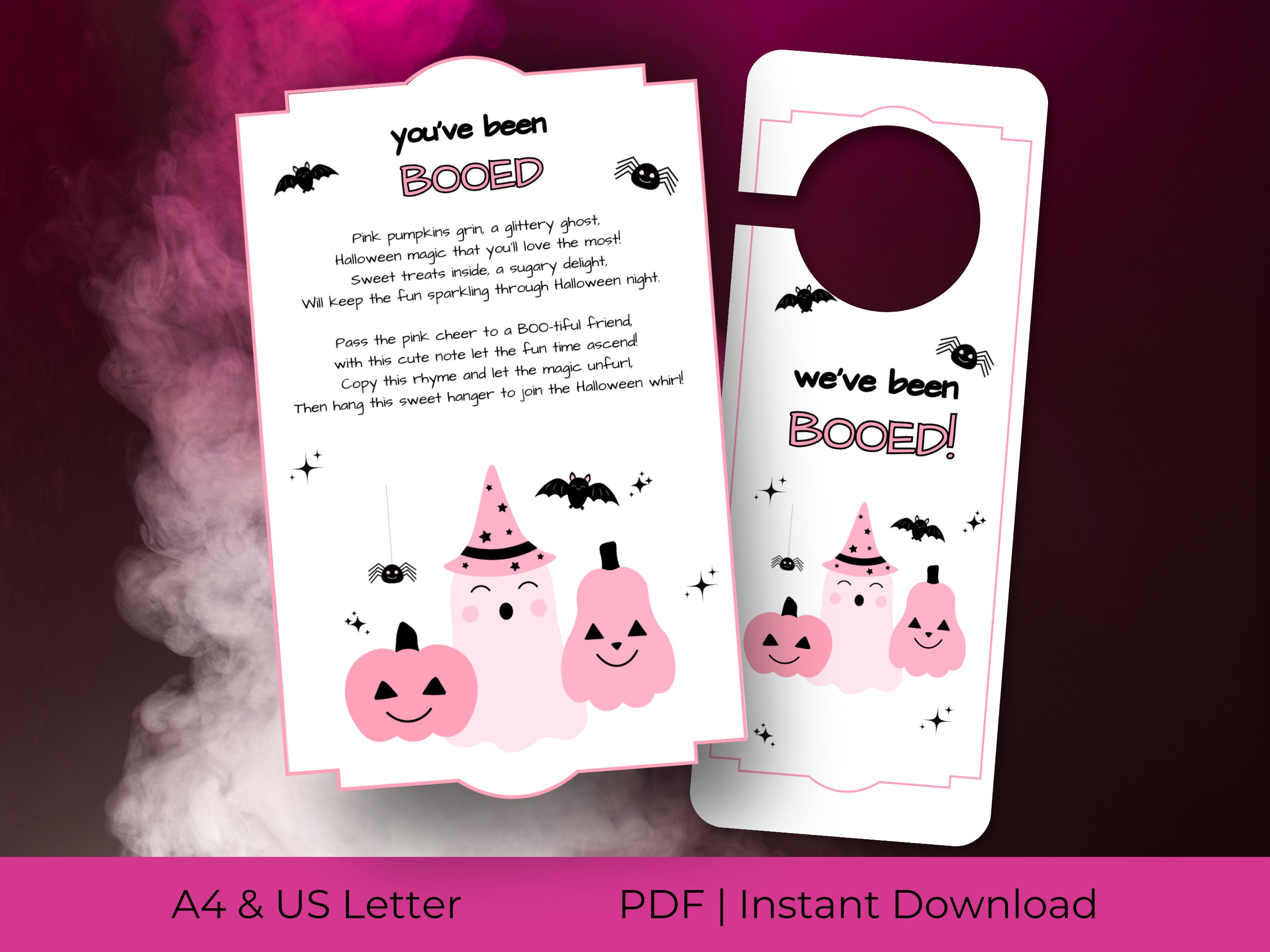 Printable "you've Been Booed" Poem With Doorhanger | Pink Halloween Boo ...
