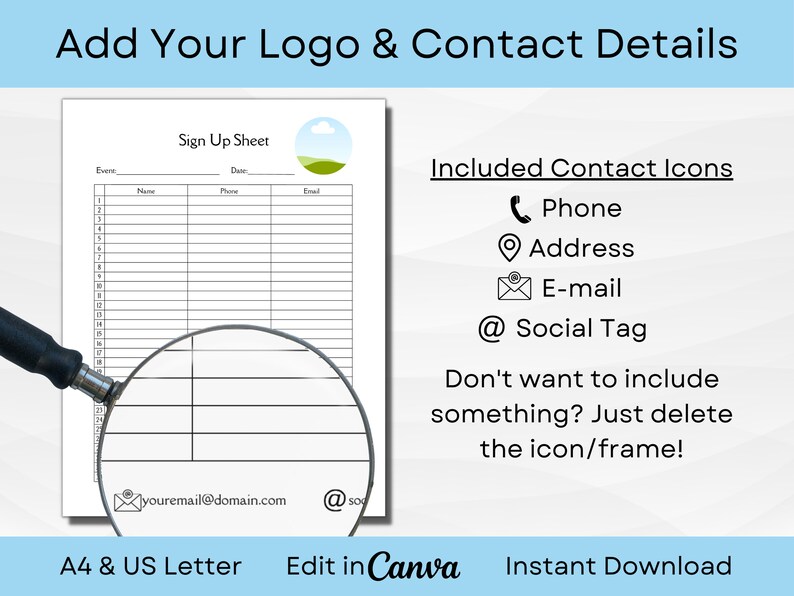 EDITABLE Sign up Sheet for Events, Volunteers Sign in Sheet Include ...