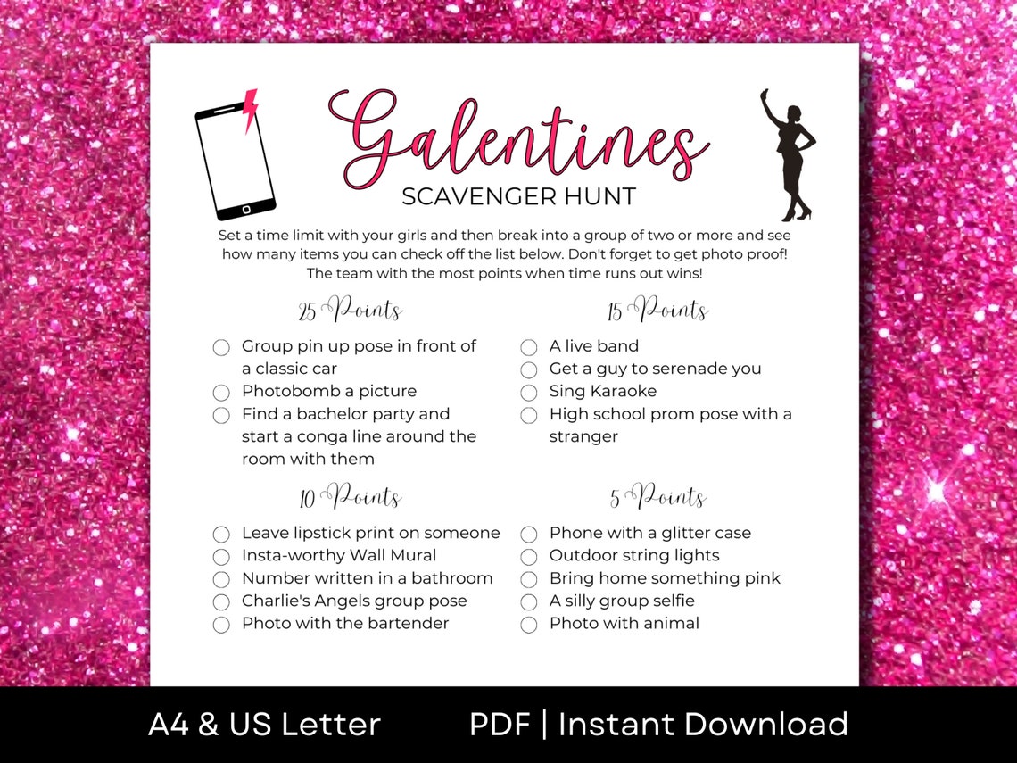 Printable Galentines Day Scavenger Hunt for Girls Night Out | A4 & US ...