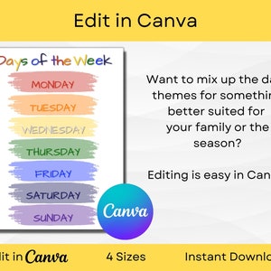 Days of the Week Printable | Editable Theme Days | Activity Ideas | A3 ...