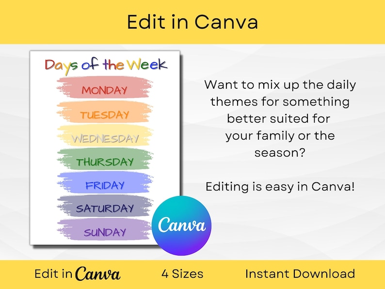 Days of the Week Printable | Editable Theme Days | Activity Ideas | A3 ...