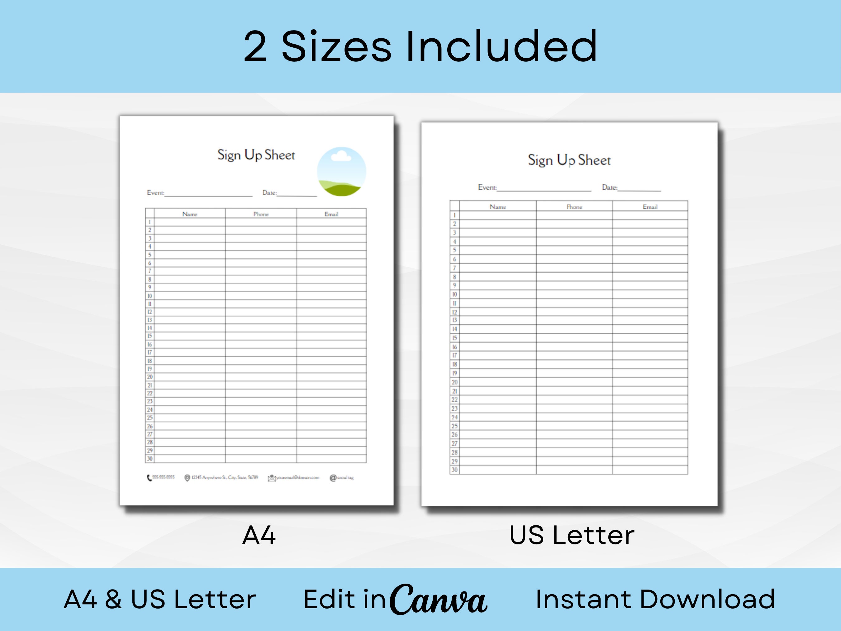 EDITABLE Sign up Sheet for Events, Volunteers Sign in Sheet Include ...