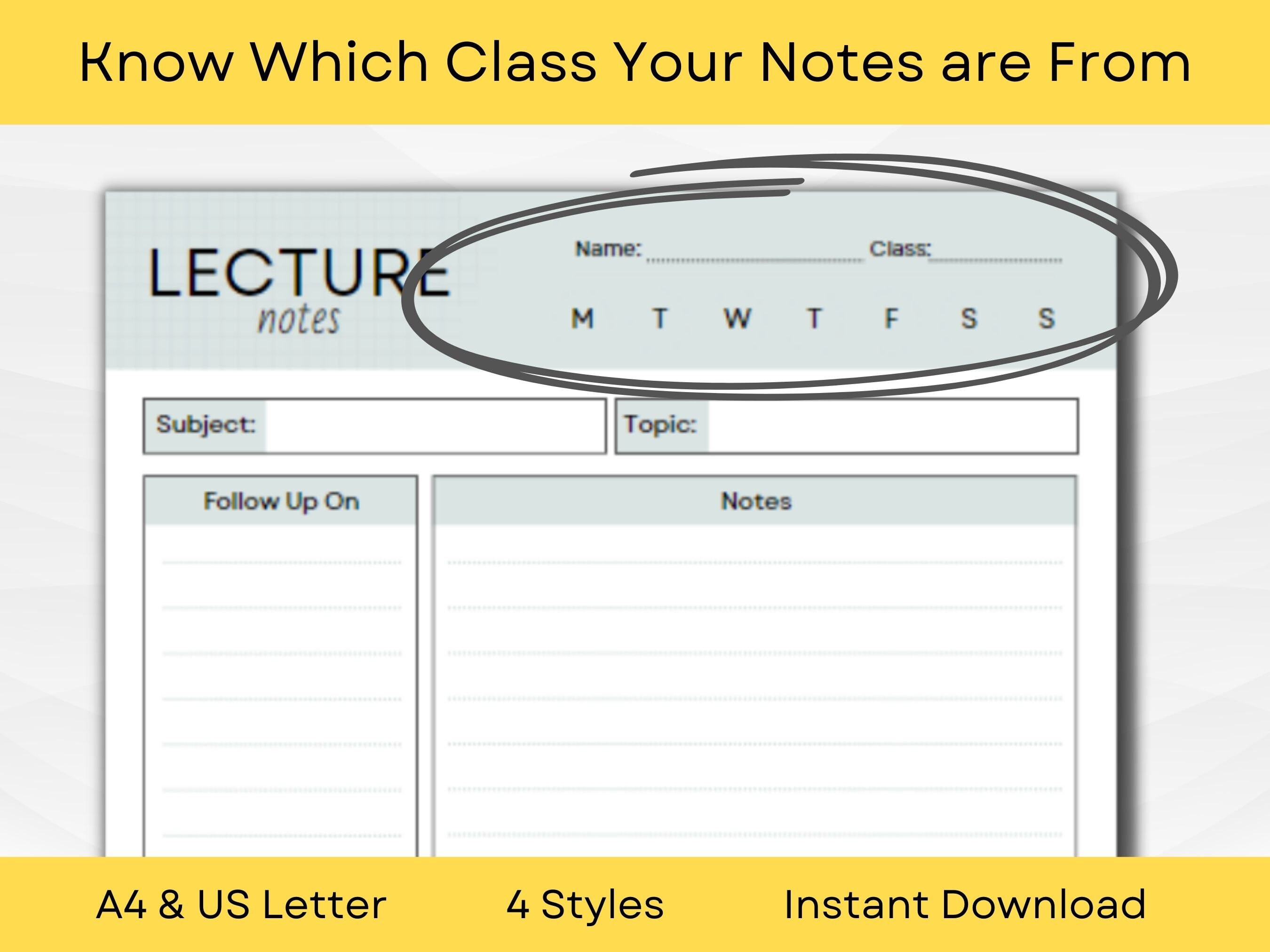 Editable Note Taking Template in 4 Designs A4 and US Letter - Etsy