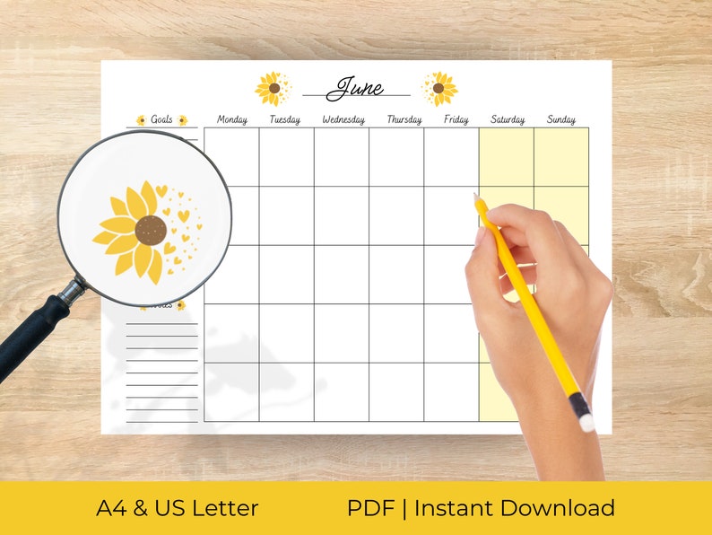 Undated Monthly Calendar Template With Sunflower Theme | Busy Mom ...