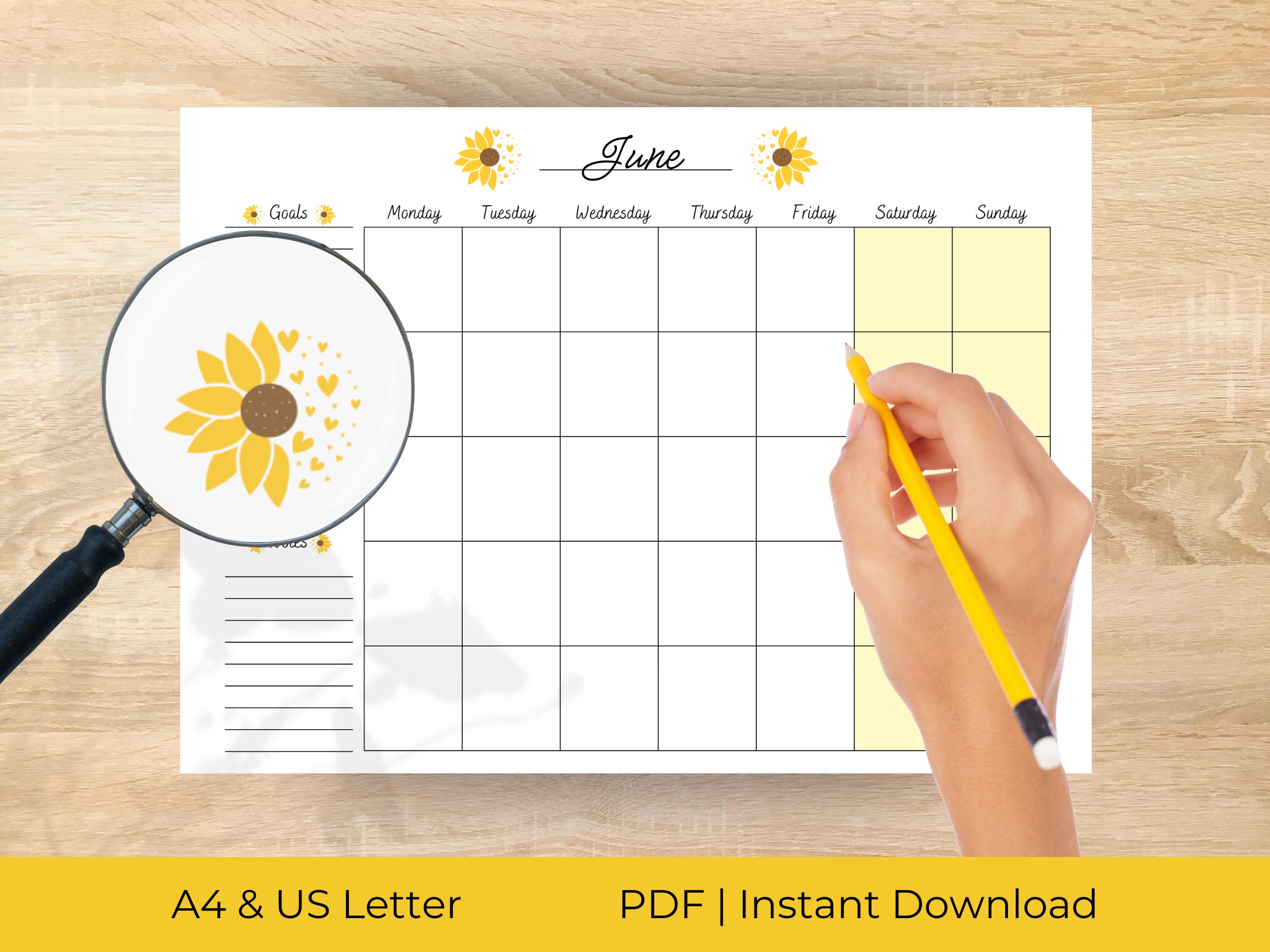 Undated Monthly Calendar Template With Sunflower Theme | Busy Mom ...