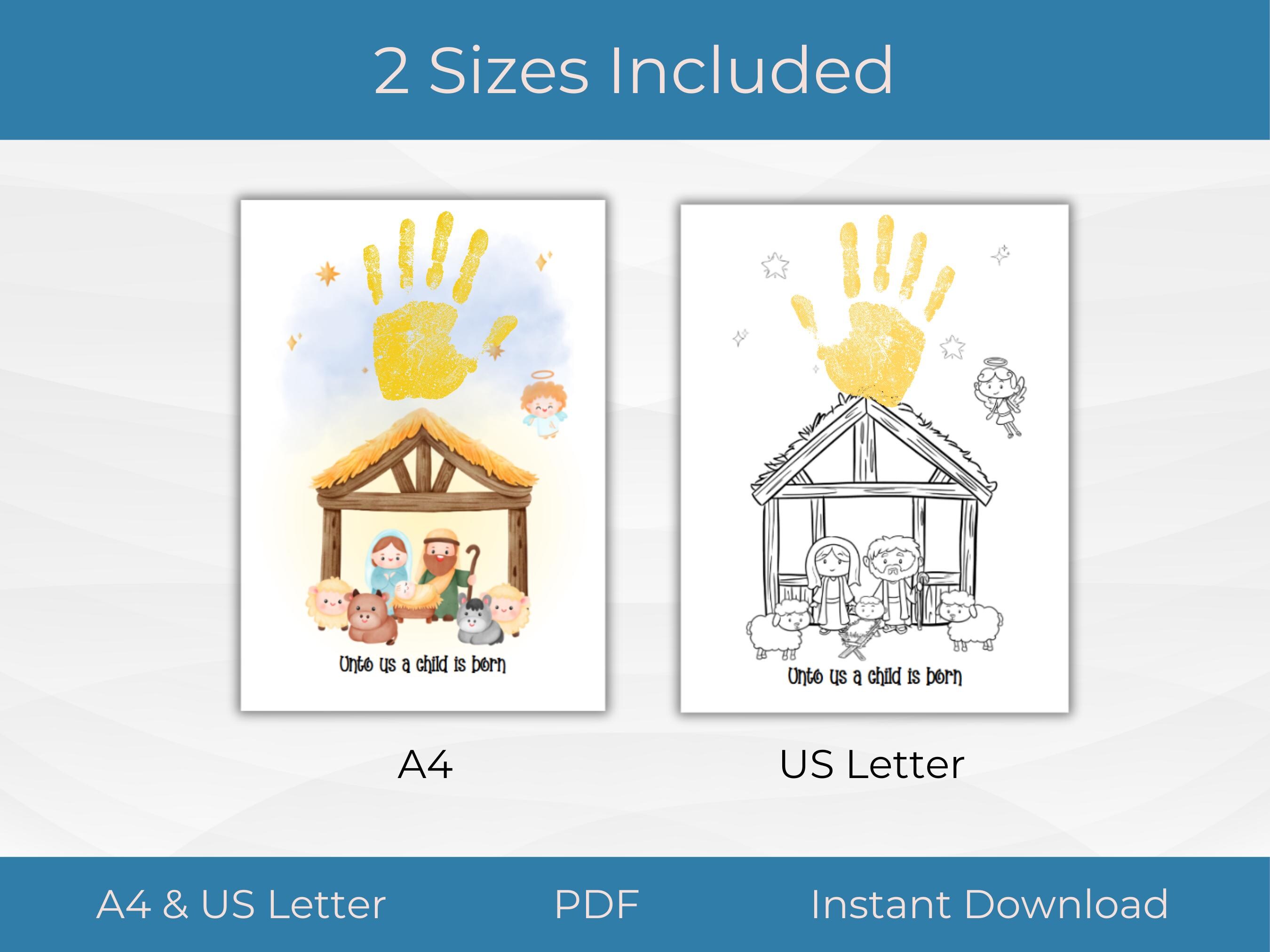 Christmas Nativity Handprint Art for Preschool With Coloring Page ...