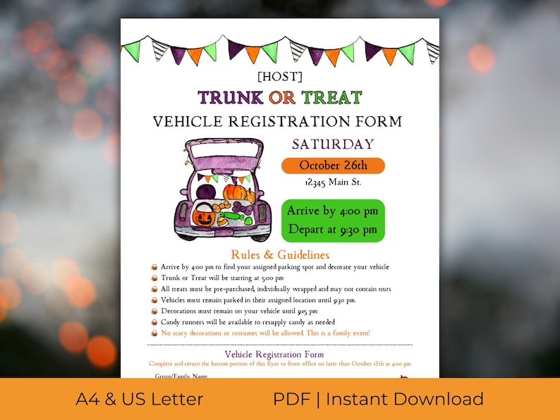 Trunk or Treat Car Registration Form for Fall Festival | Volunteer Sign ...