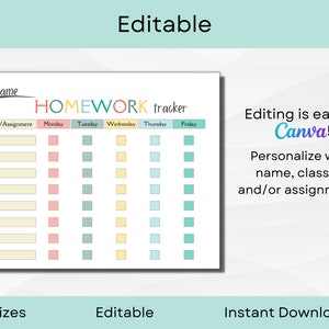 EDITABLE Homework Tracker for Kids | Kids Daily Checklist | Printable ...