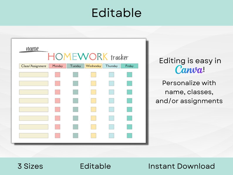 EDITABLE Homework Tracker for Kids | Kids Daily Checklist | Printable ...
