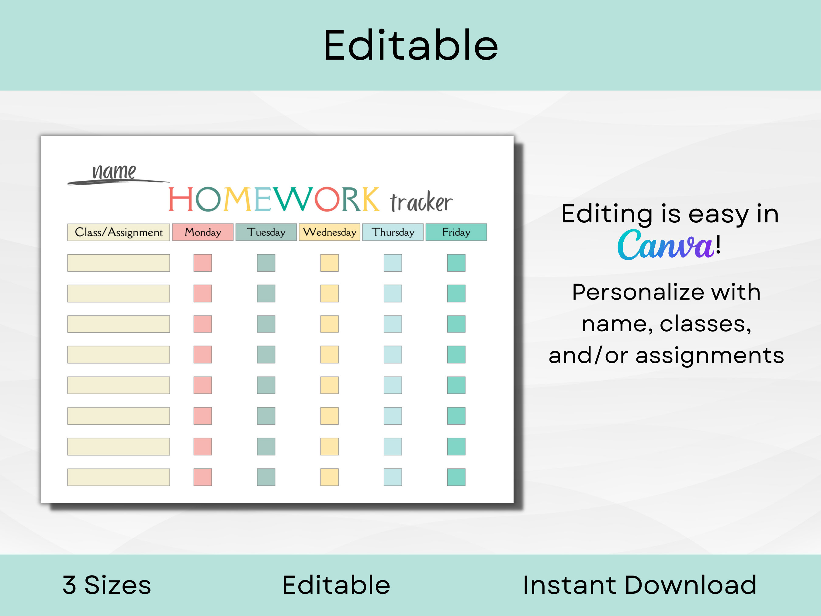 EDITABLE Homework Tracker for Kids | Kids Daily Checklist | Printable ...