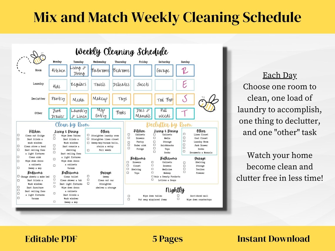 Editable Cleaning Schedule and Declutter Checklist Bundle 10 - Etsy